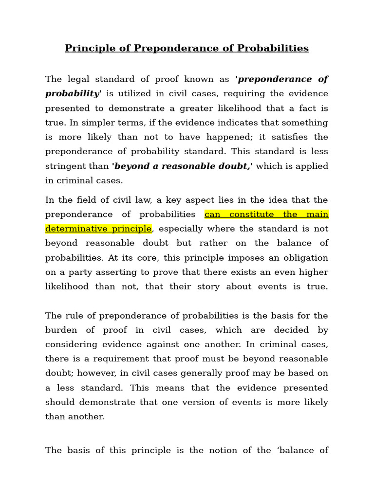 Principles of Preponderance of Probabilities | PDF | Burden Of Proof ...