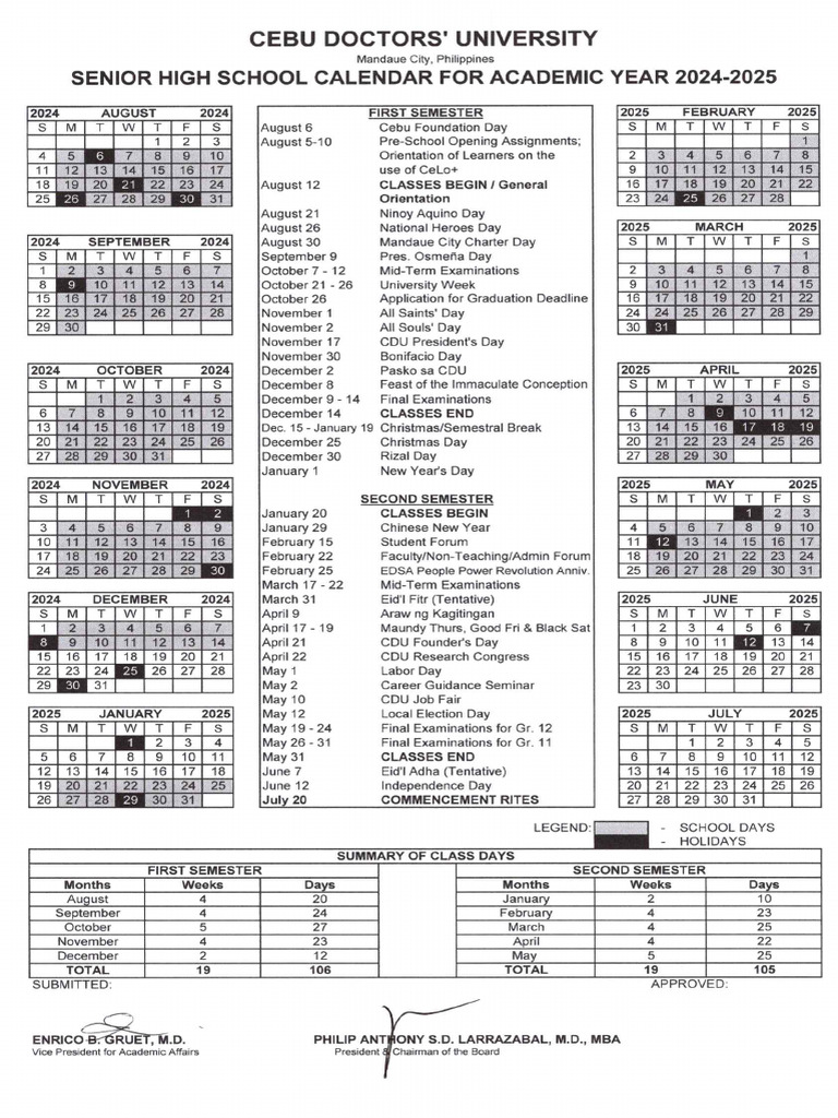SHS CALENDAR AY 2024-2025 | PDF