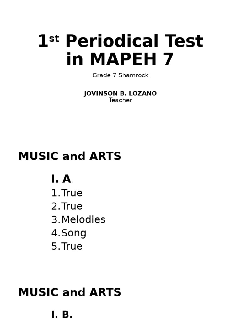 MAPEH 7 Periodical Test Overview | PDF