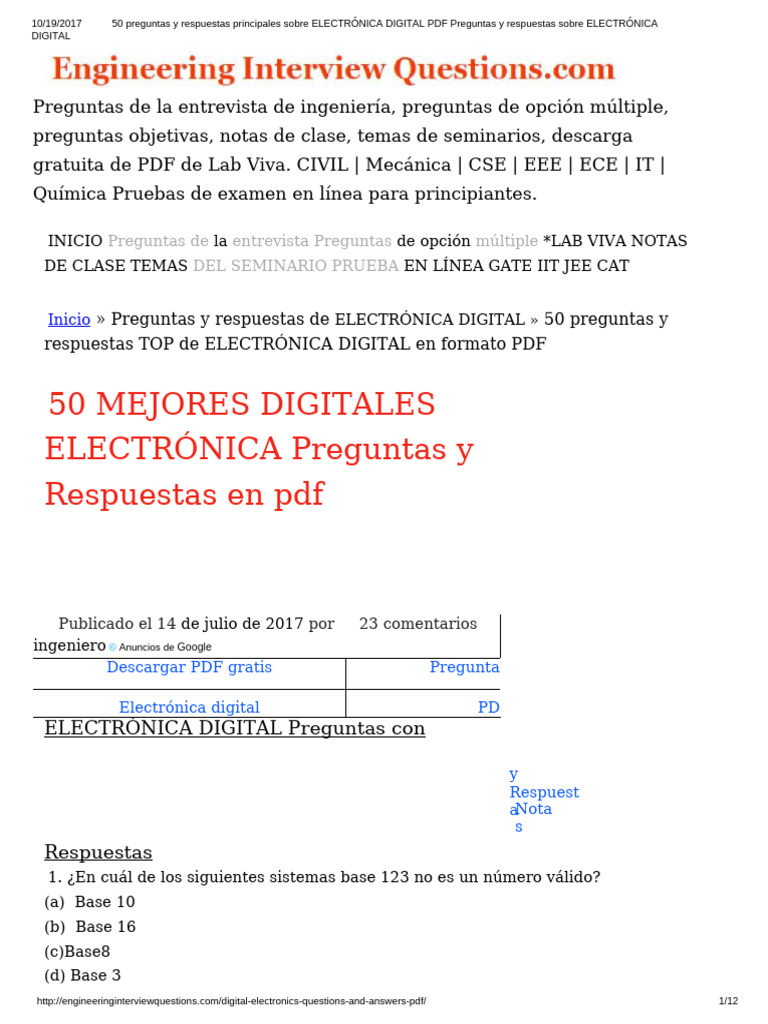 50 MEJORES PREGUNTAS Y RESPUESTAS DE ELECTRÓNICA DIGITAL PDF PREGUNTAS Y RESPUESTAS DE ...