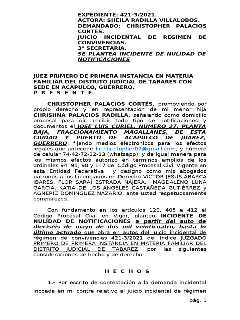 Incidente de Nulidad de Notificaciones 421 J in R Convivencas Chris | PDF | Caso de ley | Ley ...
