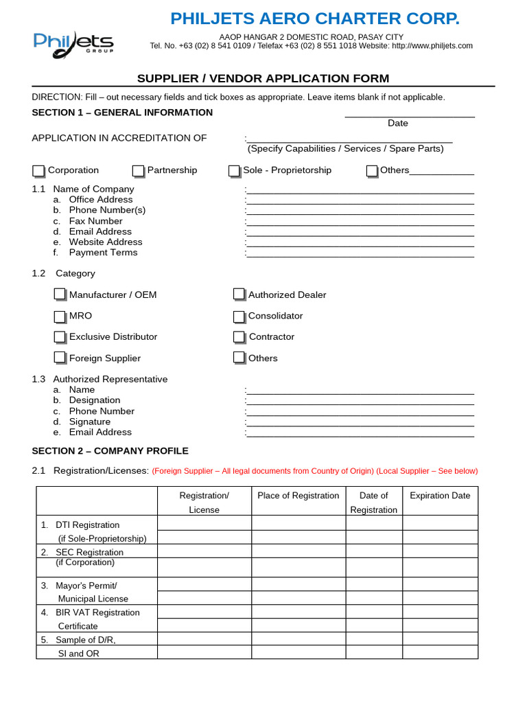 Supplier Application Form (PACC) | PDF | Affidavit | Sole Proprietorship