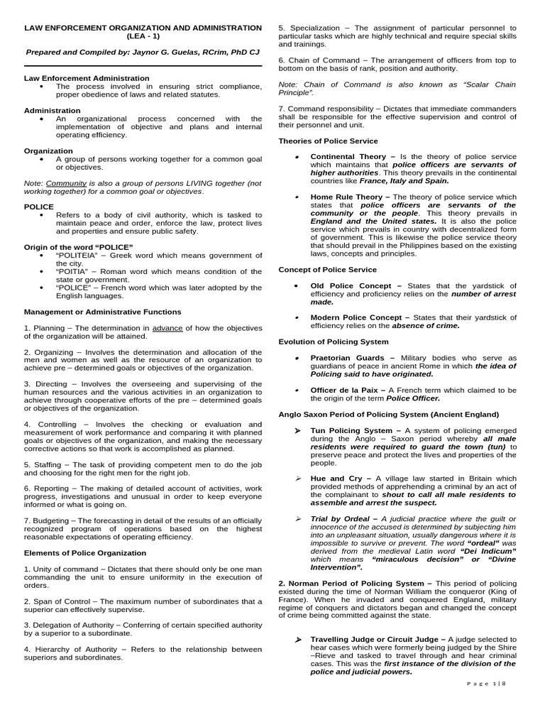 Lecture LEA 1 | PDF | Sergeant | Police