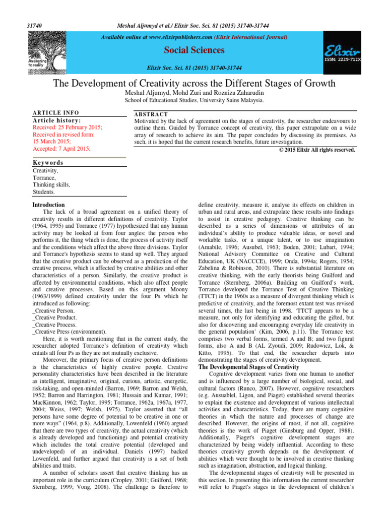 The Development of Creativity Across The | PDF | Creativity | Cognitive Science