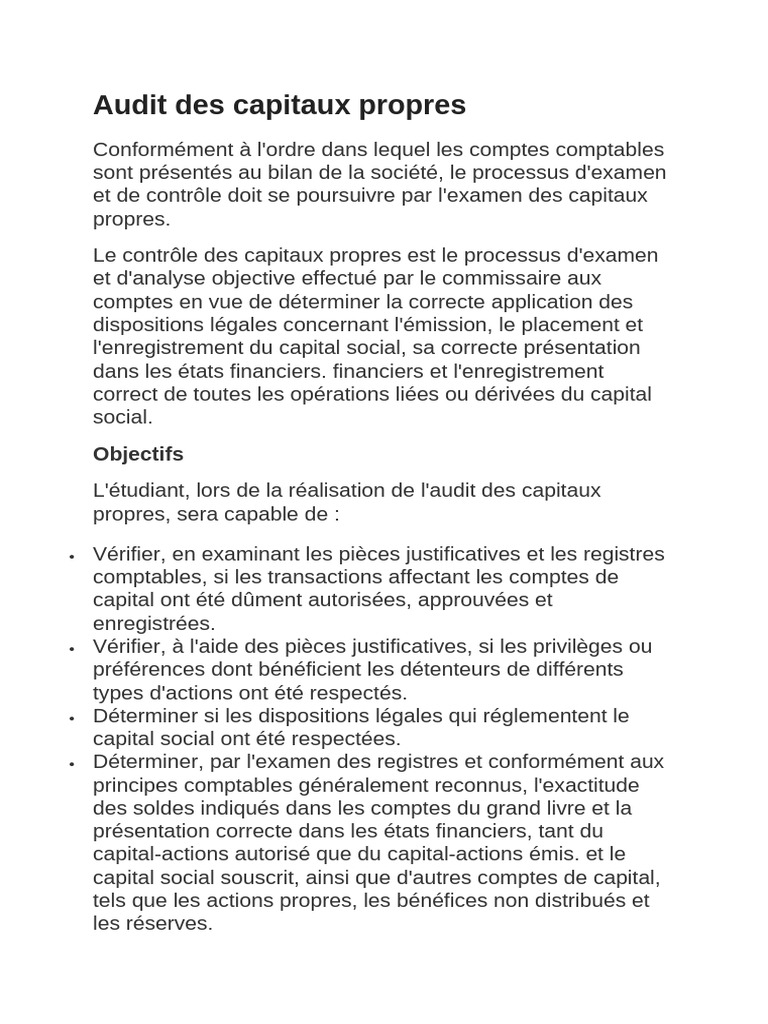 Audit des Capitaux Propres en Entreprise | PDF | Action (Finance) | Audit