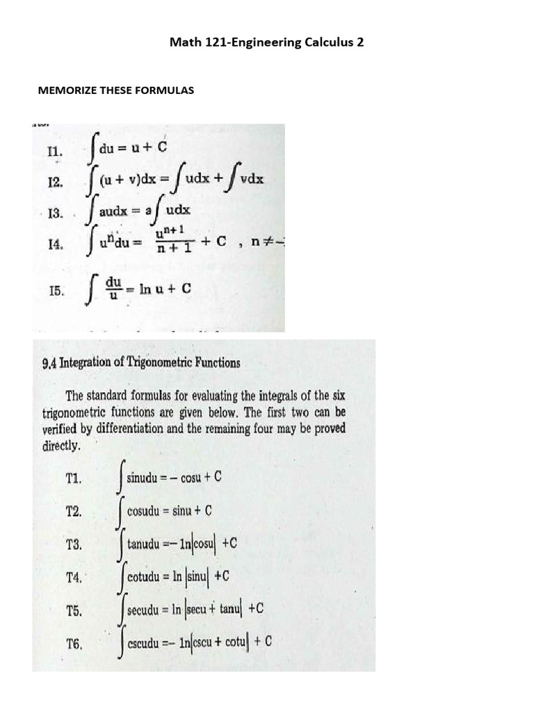 Integration Formulas | PDF