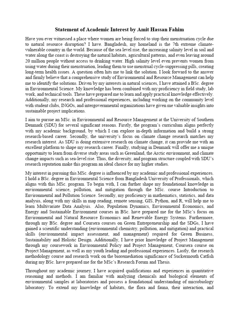 Academic Interest in Environmental Management | PDF | Water Quality ...