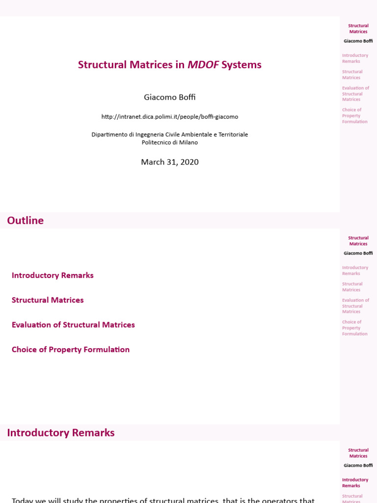 Structural Matrices Analysis Guide | PDF | Eigenvalues And Eigenvectors | Matrix (Mathematics)