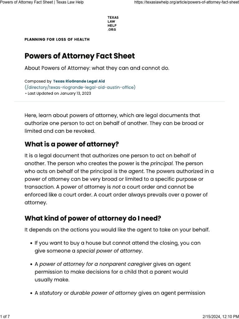 Texas Powers of Attorney Guide | PDF