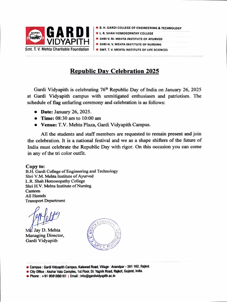 Republic Day Celebration 2025 Notice | PDF