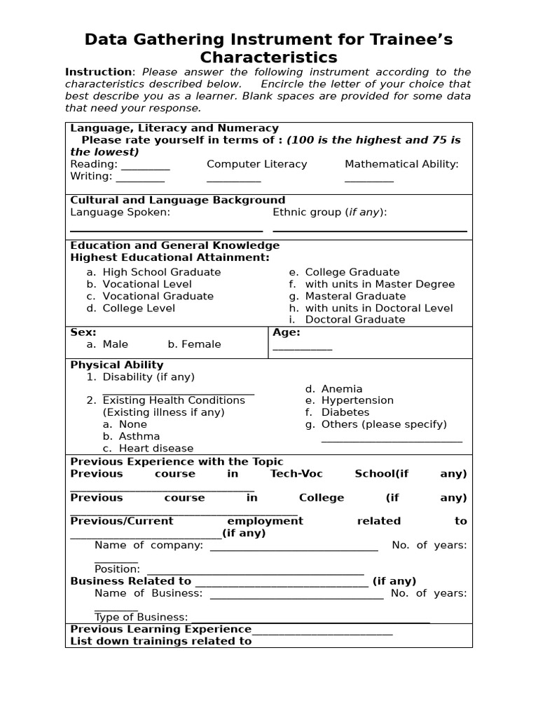 Trainee Characteristics Assessment Form | PDF | Learning Styles | Learning