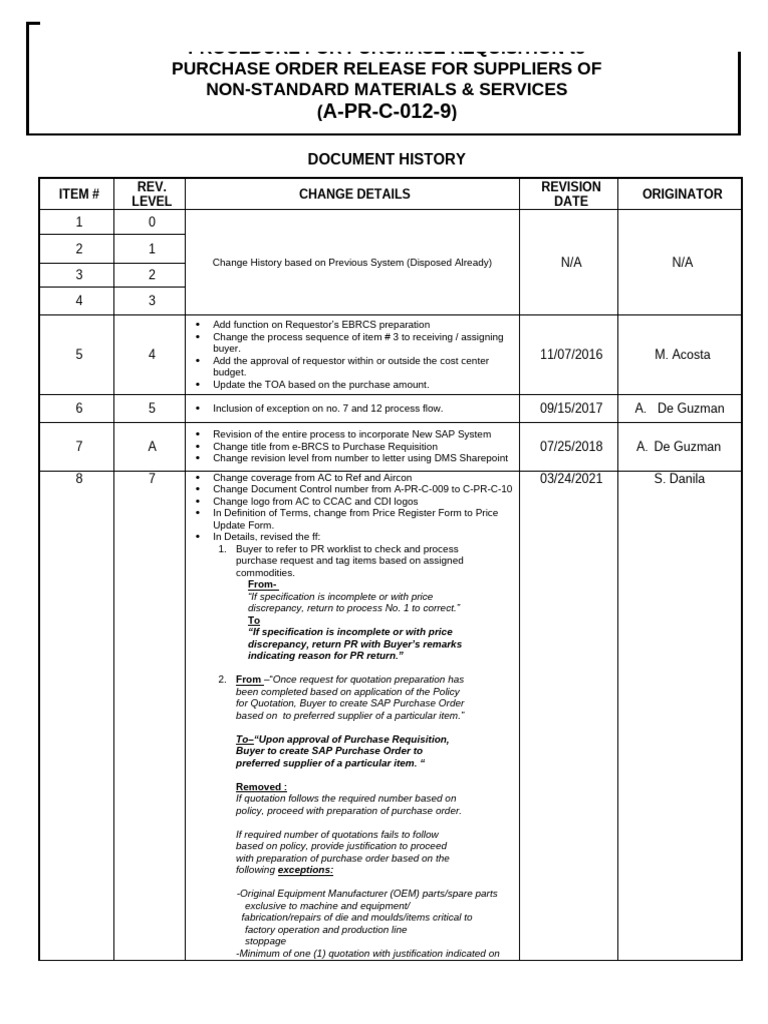 Procedure For Purchase Requisition To Purchase Order Release For ...