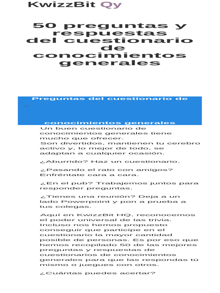 50 Preguntas y Respuestas de Trivia | PDF | Cuestionario