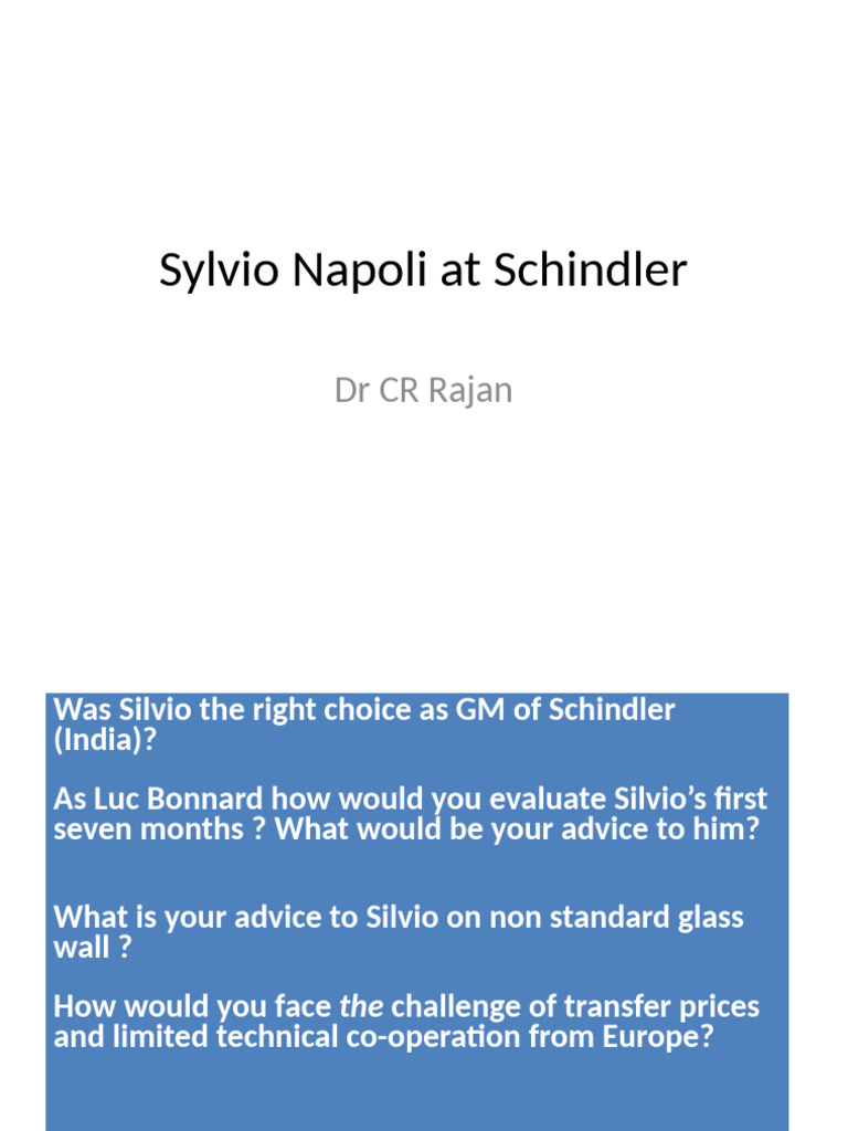 Evaluating Silvio Napoli's Leadership at Schindler | PDF | Outsourcing ...