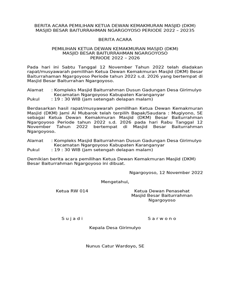 Berita Acara DKM | PDF