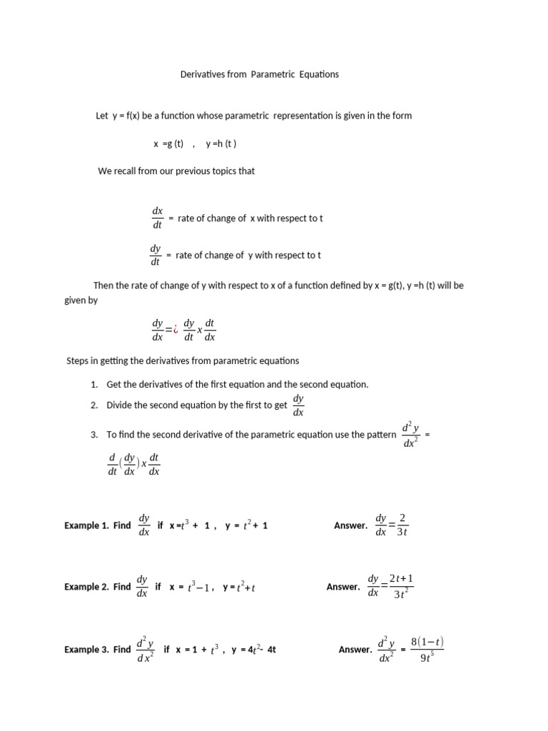 Differentiation-of-Parametric-Equations | PDF | Derivative | Equations