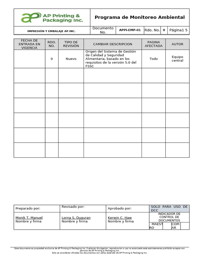 Programa de Monitoreo Ambiental 081823 | PDF | Saneamiento | Alimentos
