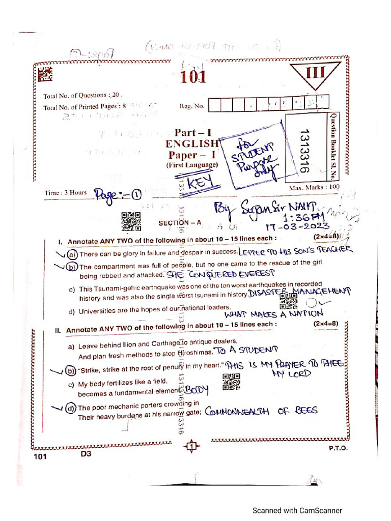JR - Inter - English - Ipe - 2023 - Key - by Sujan Sir, Naiit - 17-03 ...