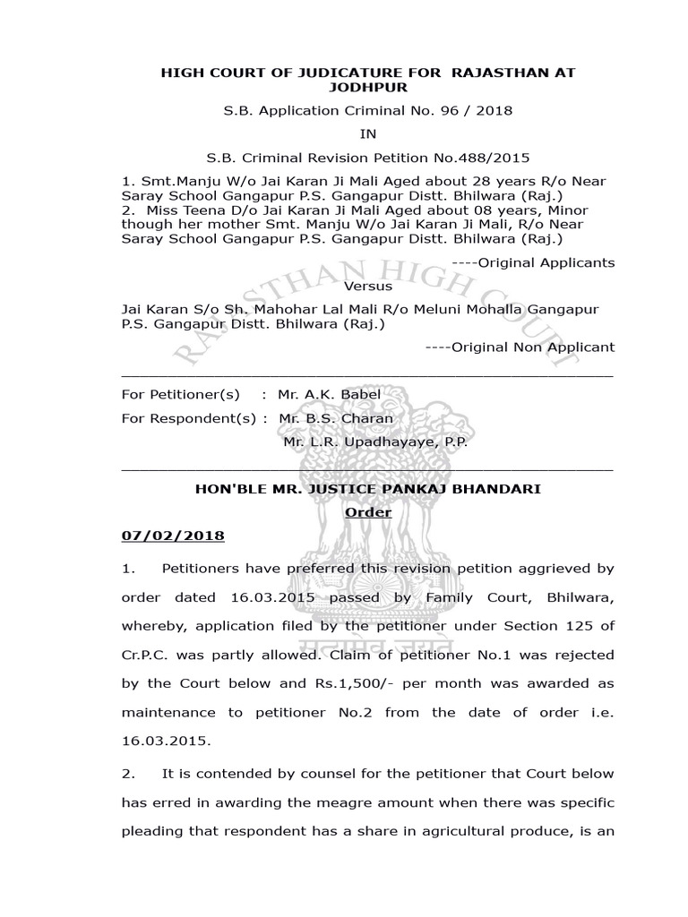Maintenance Revision for Manju W. Jai Karan | PDF | Justice | Crime ...