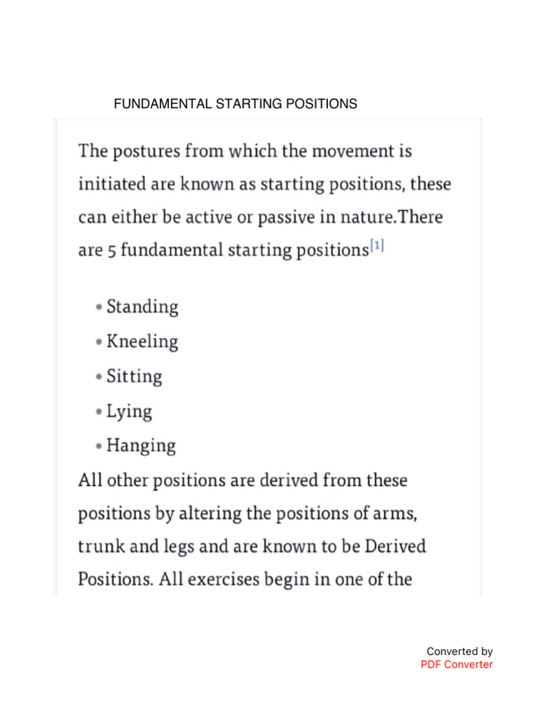 Fundamental Starting Positions | PDF