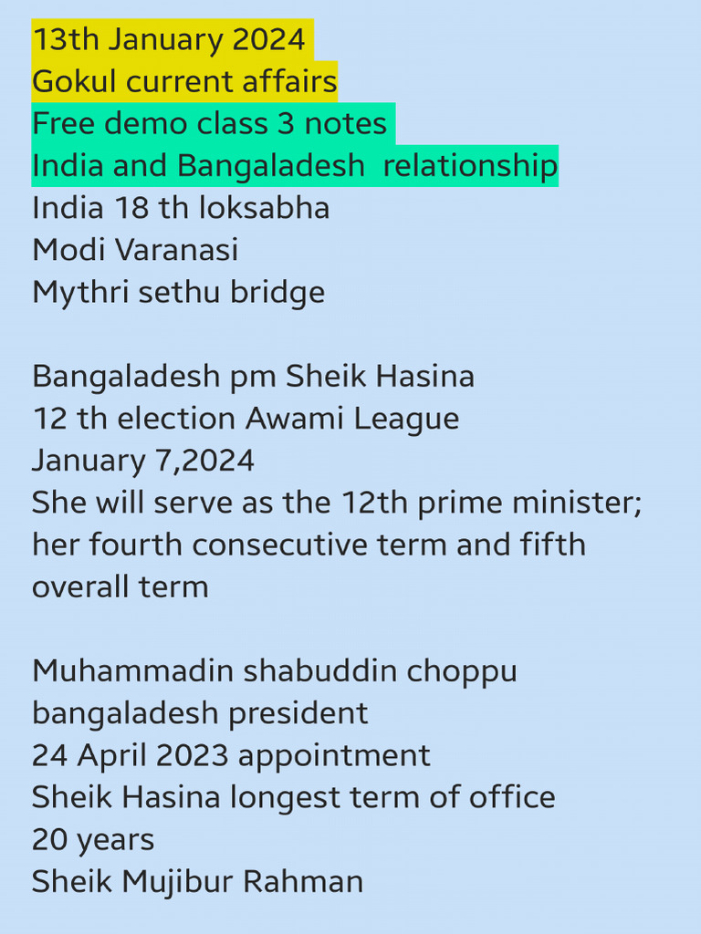 Gokul Current Affairs 13 Jan 24 Class | PDF