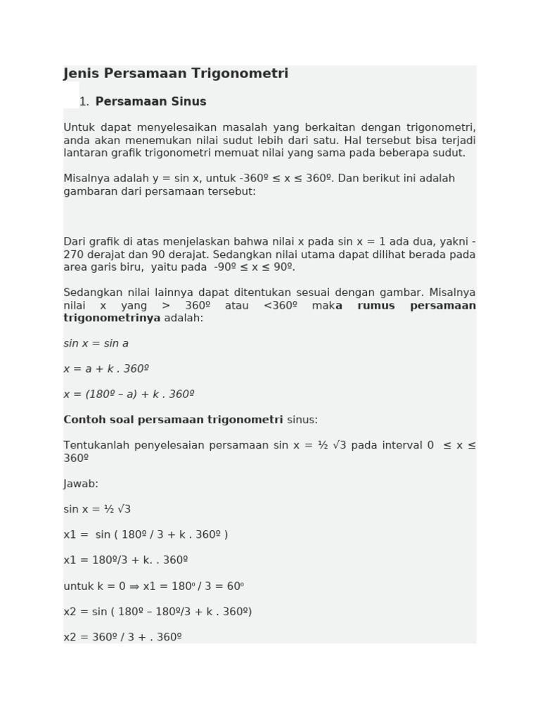 Persamaan Trigonometri Sinus dan Solusinya | PDF