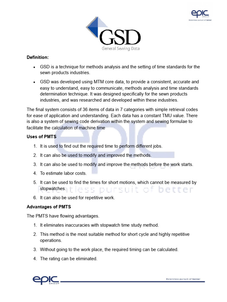 GSD: Time Standards for Sewing | PDF | Sewing | Data