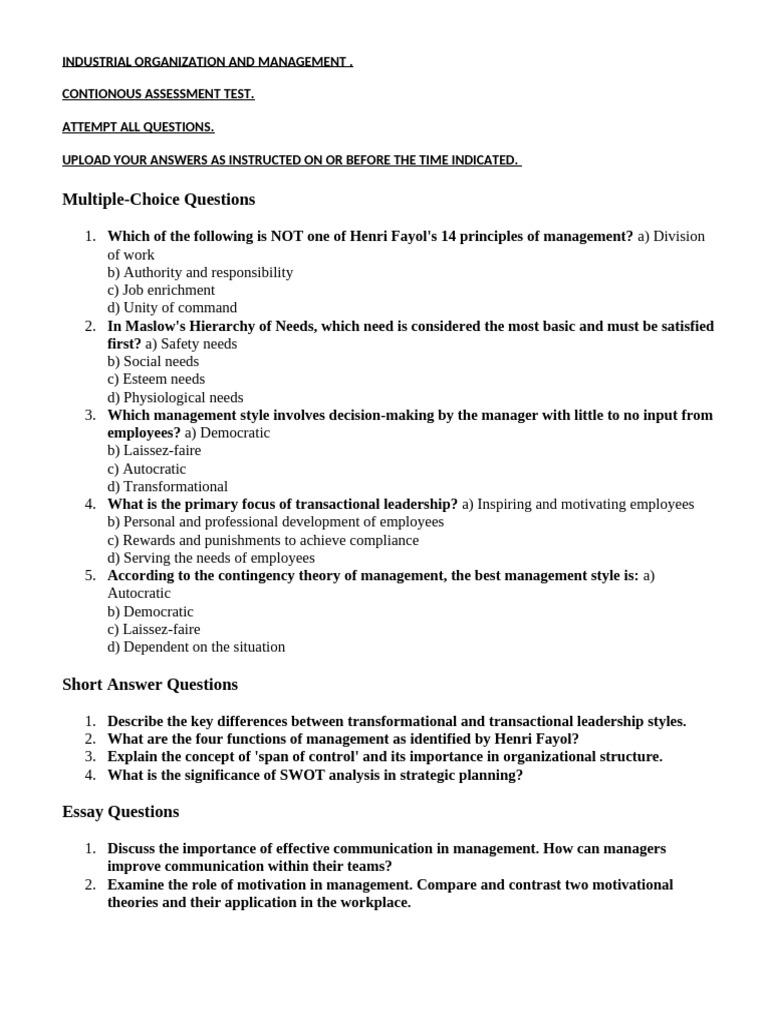 Iom Continous Assessment Test Term | PDF | Social Psychology ...