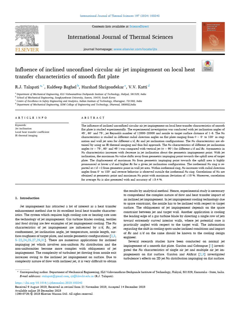 Influence of inclined unconfined circular air jet impingement on local ... Influence of inclined unconfined circular air jet impingement on local ...