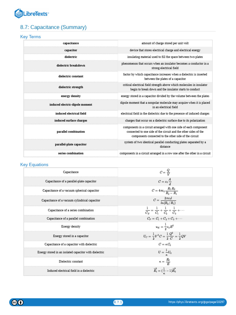 Capacitance Summary Pdf Capacitor Capacitance
