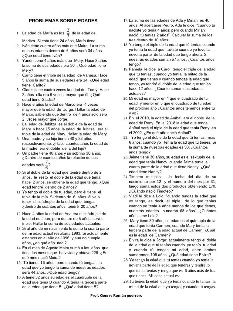 PROBLEMAS SOBRE EDADES | PDF