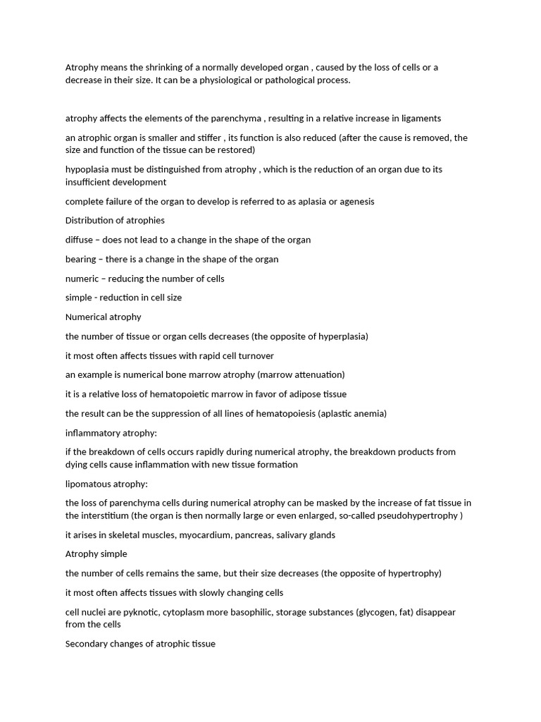 Atrophy Means The Shrinking of A Normally Developed Organ | PDF ...