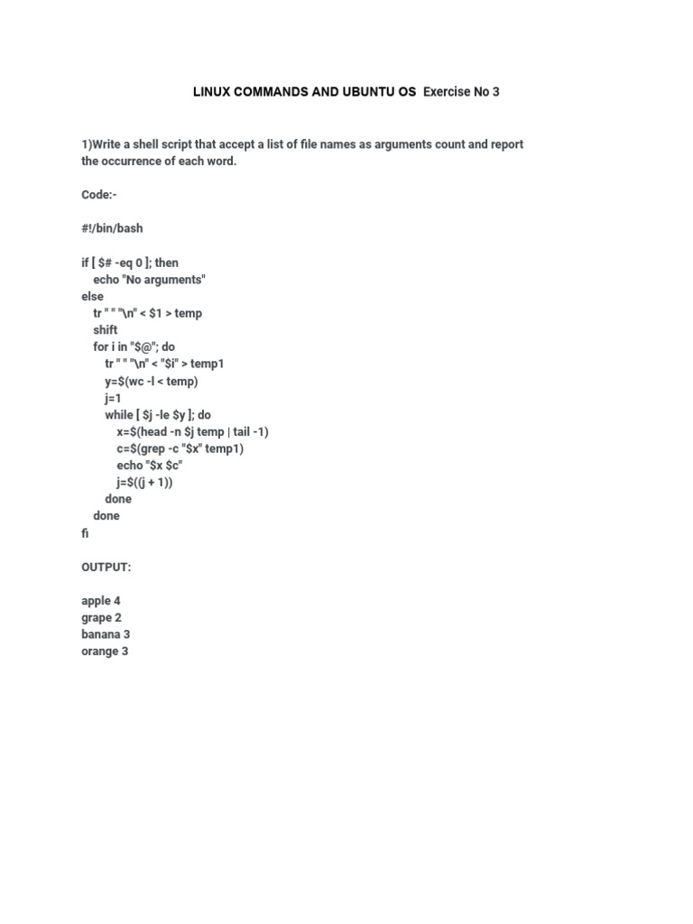 Linux Shell Scripts for Word Count & Factorial | PDF