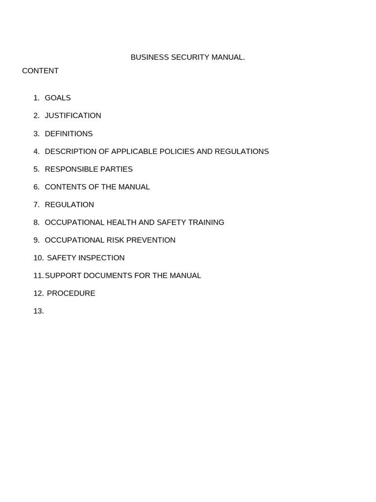 BUSINESS SECURITY MANUAL | PDF | Occupational Safety And Health | Risk