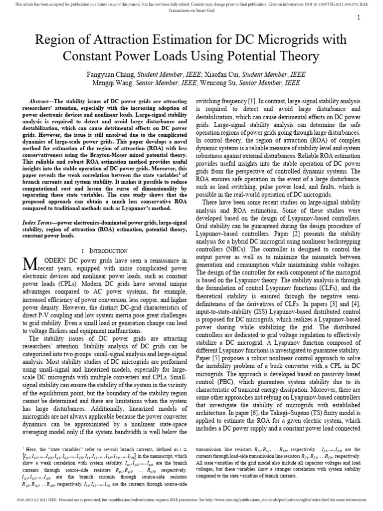 Region of Attraction Estimation for DC Microgrids with | PDF | Stability Theory | Control Theory