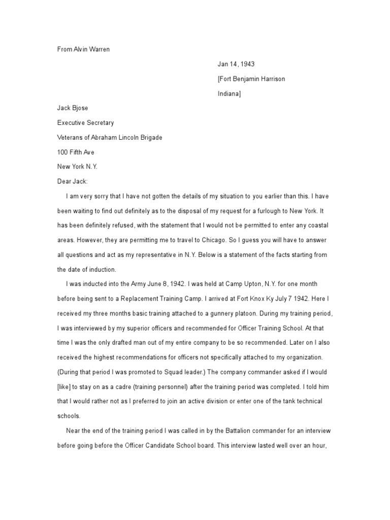Pvt. Alvin Warren's Military Transfer Request | PDF | Company (Military ...