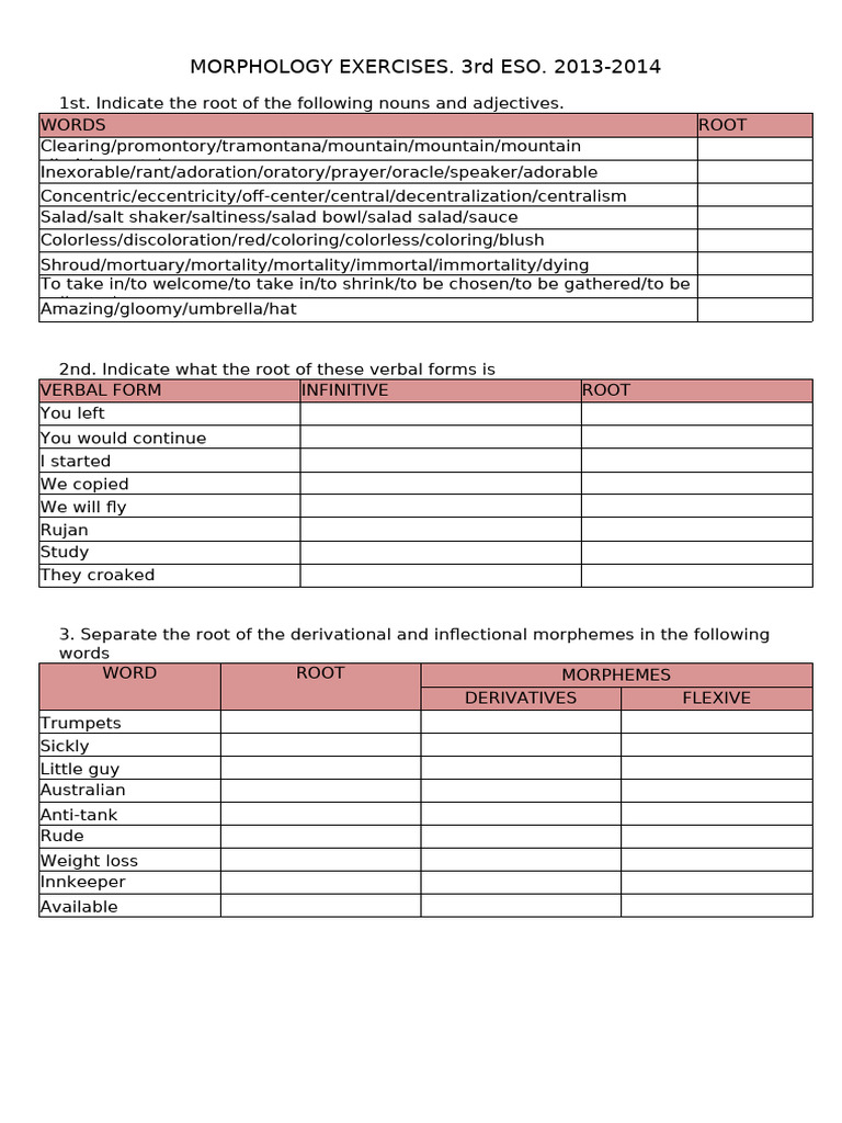 Morphology Exercises Pdf
