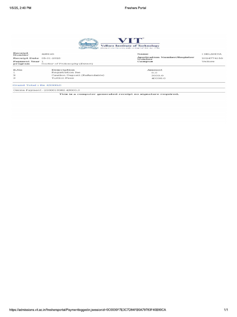 Fee Receipt | PDF