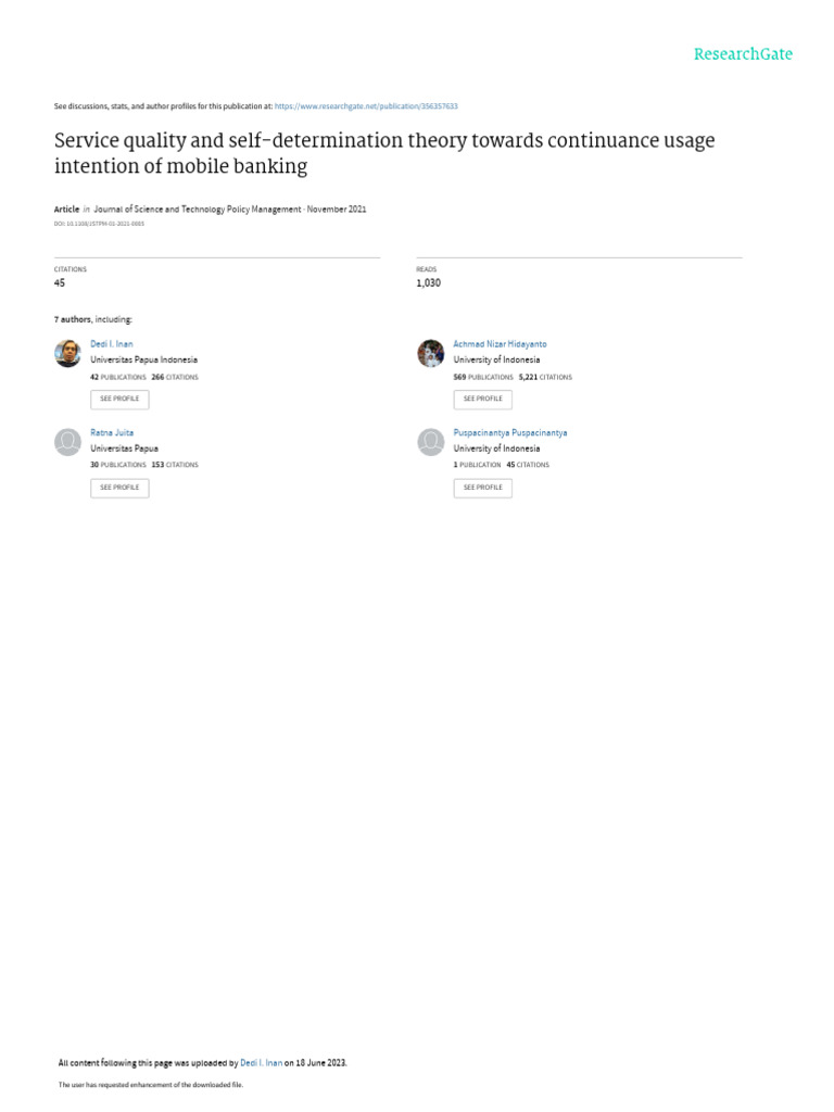 Inan, Dedi - Service Quality and Self-Determination Theory Towards Continuance Usage Intention ...