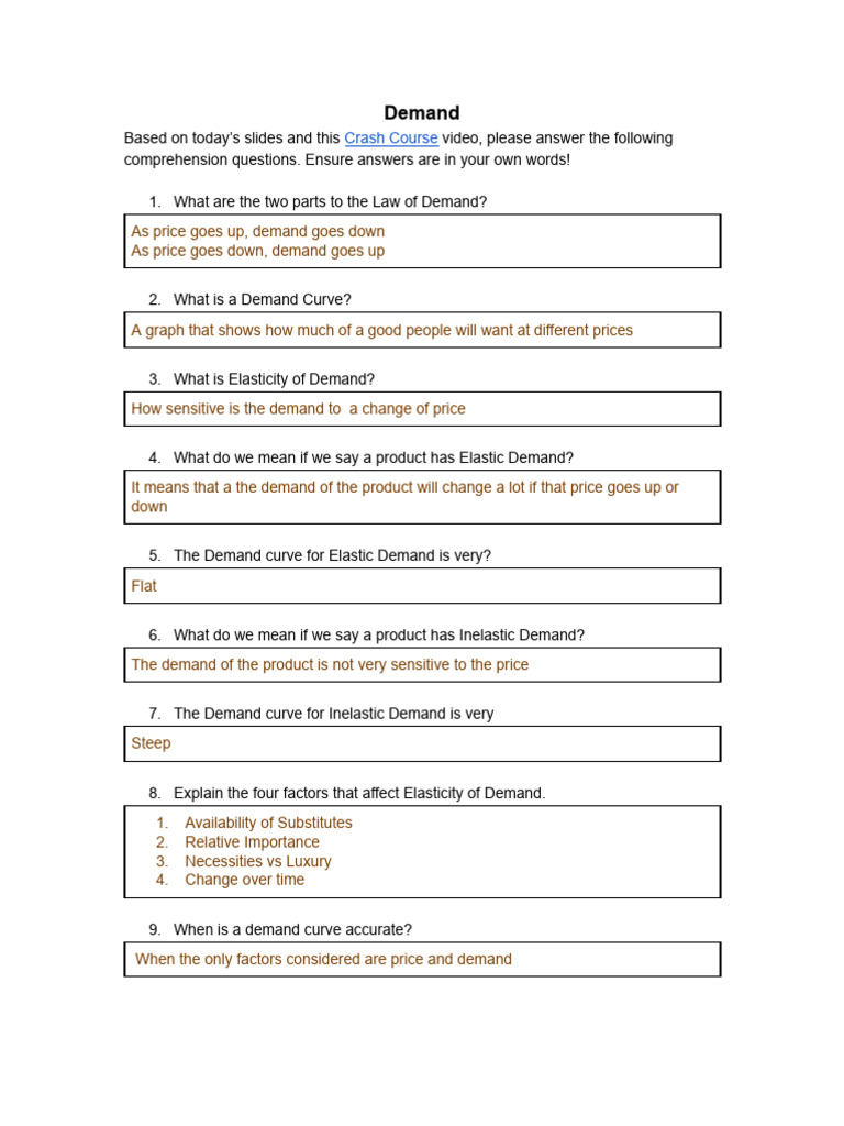 Demand Questions | PDF