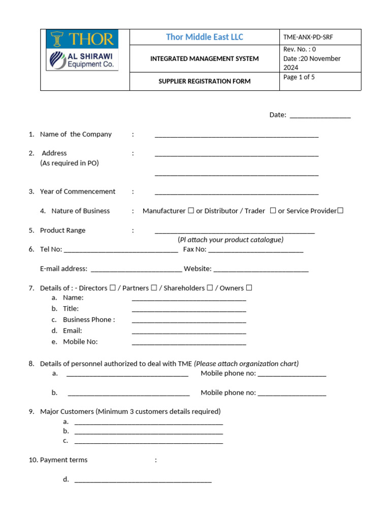 TME-ANX-PD-SRF - TME Supplier Registration Form - Rev3 | PDF | Business