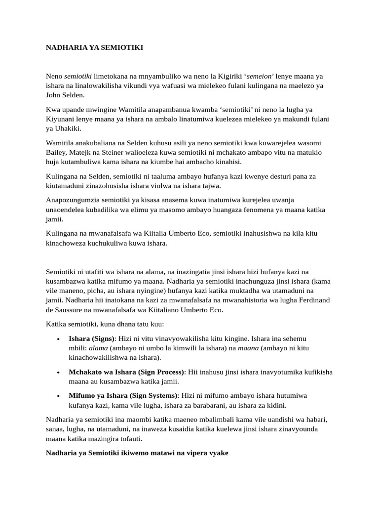 Nadharia Ya Semiotiki | PDF