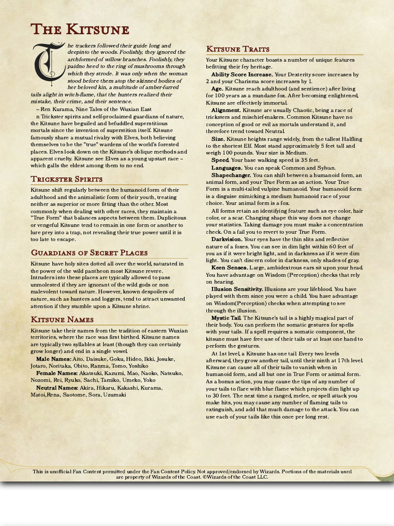 The Kitsune 5e - GM Binder | PDF