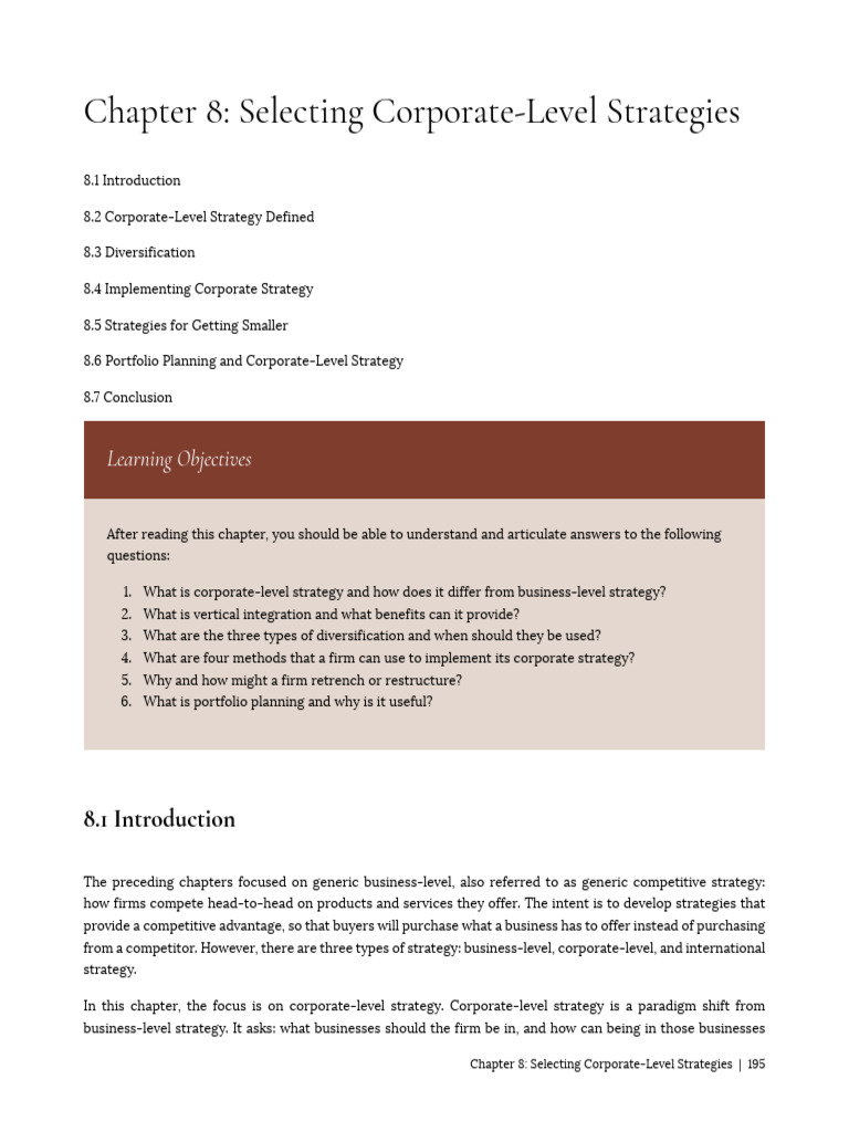 Chapter 8 Selecting Corporate - Level Strategies | PDF | The Walt Disney Company | Mergers And ...
