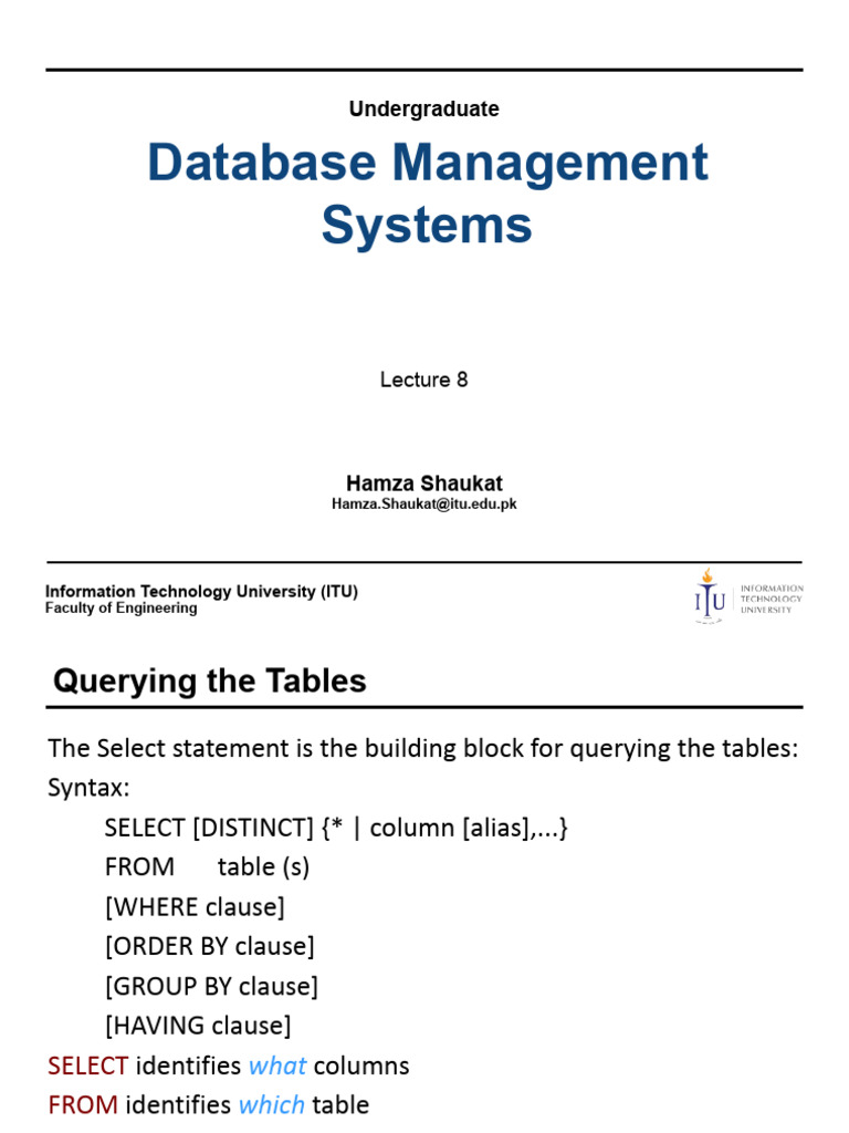 Lec 8-1 -DBMS.pptx | PDF | Table (Database) | Sql Lec 8-1 -DBMS.pptx | PDF | Table (Database) | Sql