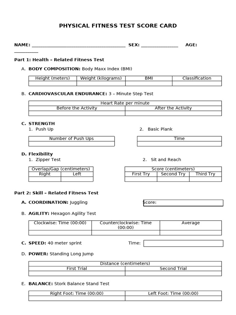 PFT Score Card 2 | PDF