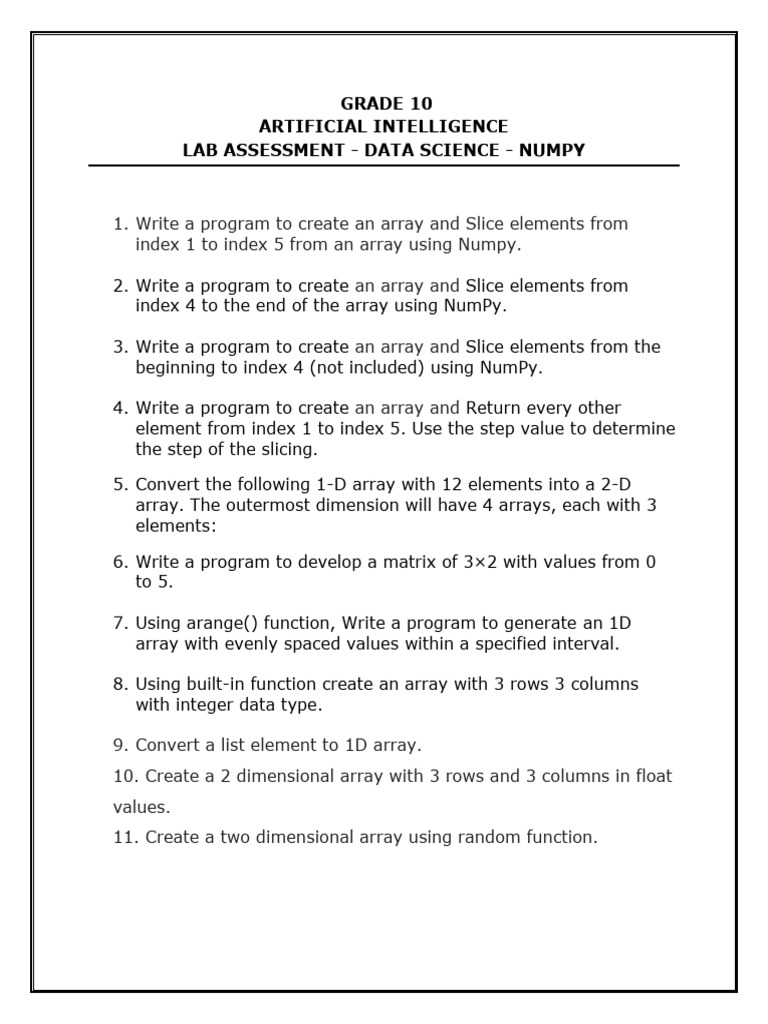 GRADE 10_Numpy Practical__Part2 | PDF