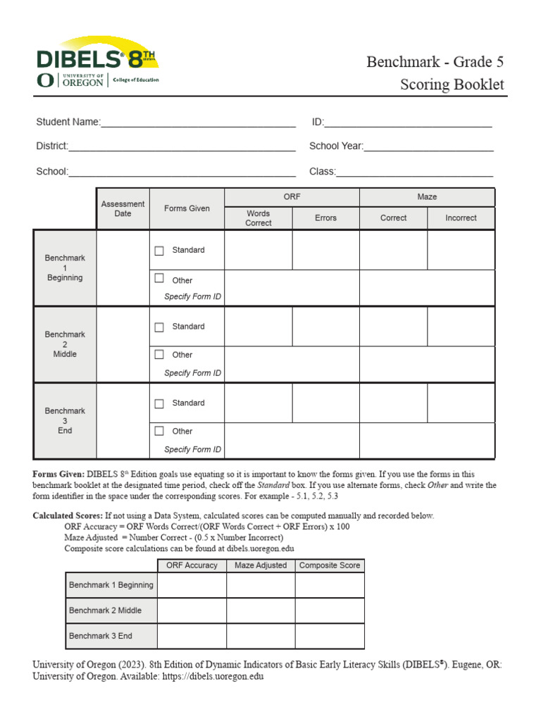 Dibels 8 Benchmark 5 Scoring | PDF | Breathing | Tools