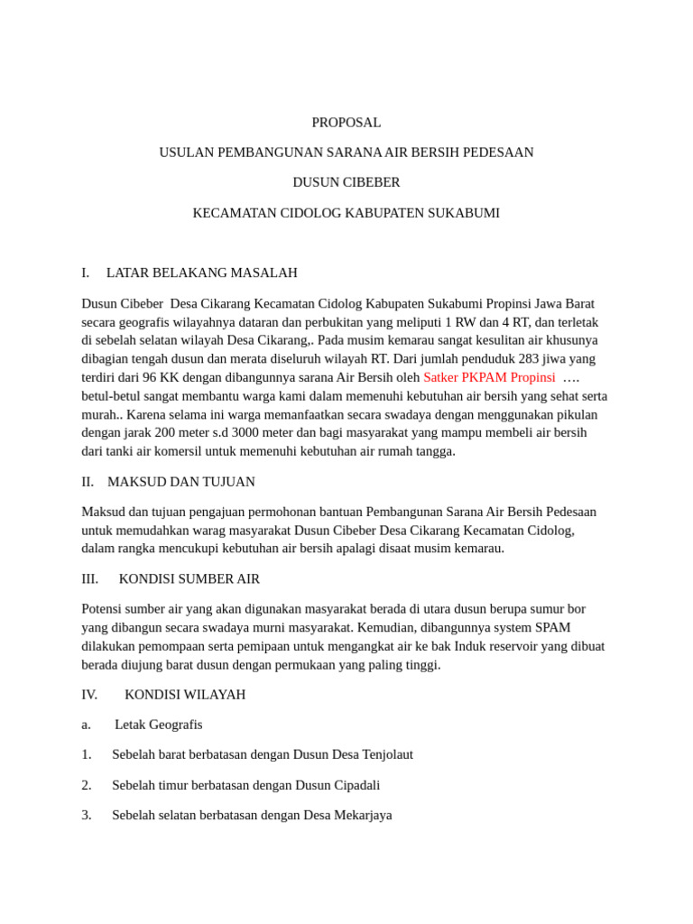 Contoh Proposal Air Bersih PROPOSAL USUL | PDF
