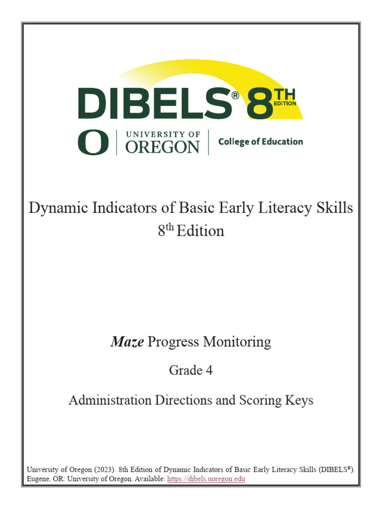 Dibels - 8 - Maze - G4 - PM Key Booklet | PDF